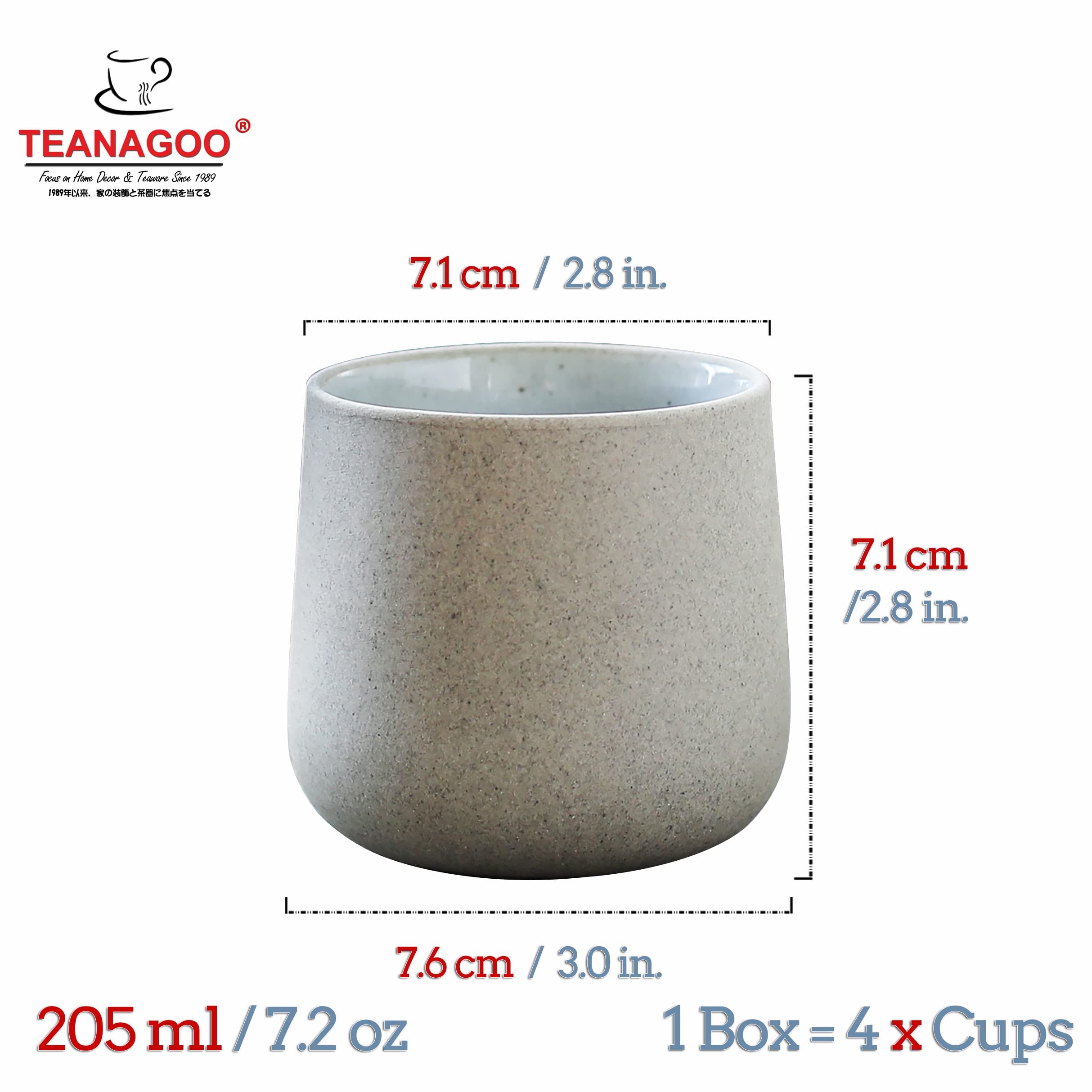 TEANAGOO Pottery Chinese Tea Cup Tea Cup, 5.8 Oz, Junware, TC03 Grey, 4 Pcs/box, Occupied Japan Tea Cups Porcelian Asian Tea Cups No Handles Japanese Tea K Cups