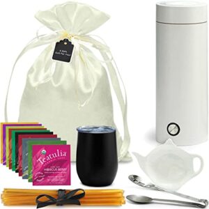 organic tea gift set with portable kettle - 25 piece tea lovers gift basket | birthday gift for women or men | present for mom mother, teacher, friendship, get well, co-worker