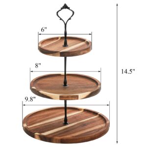 Elsjoy 3 Tier Cupcake Stand, Acacia Wood Dessert Serving Stand, Farmhouse Tiered Cake Stand Cupcake Tower for Wedding, Birthday, Tea Party, Black Crown