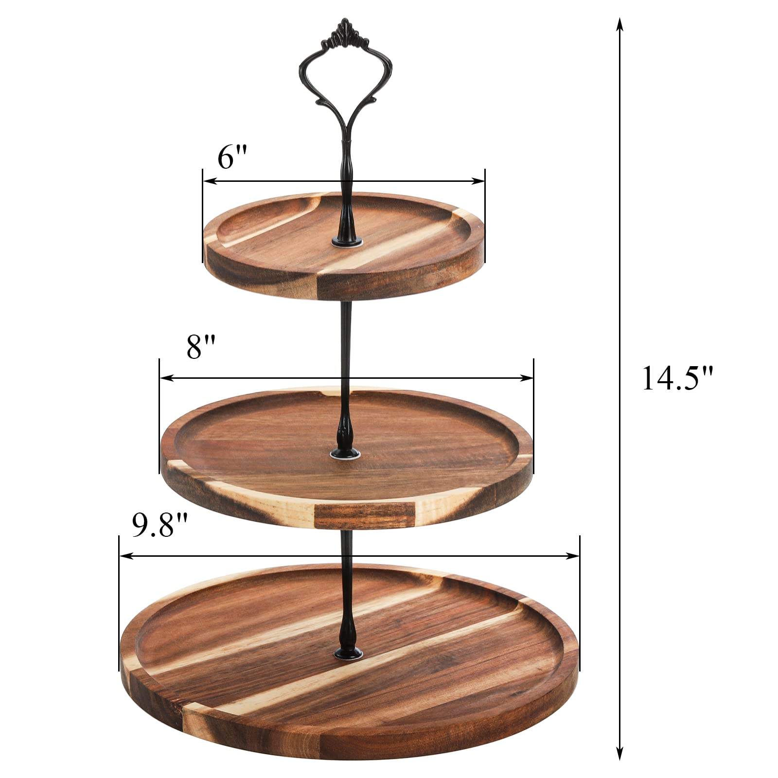 Elsjoy 3 Tier Cupcake Stand, Acacia Wood Dessert Serving Stand, Farmhouse Tiered Cake Stand Cupcake Tower for Wedding, Birthday, Tea Party, Black Crown