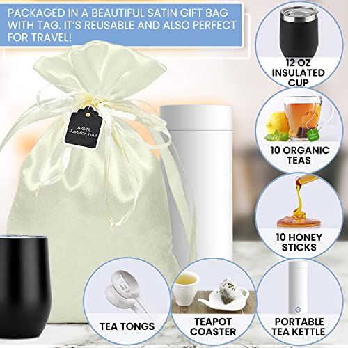 Organic Tea Gift Set with Portable Kettle - 25 Piece Tea Lovers Gift Basket | Birthday Gift for Women or Men | Present for Mom Mother, Teacher, Friendship, Get Well, Co-Worker