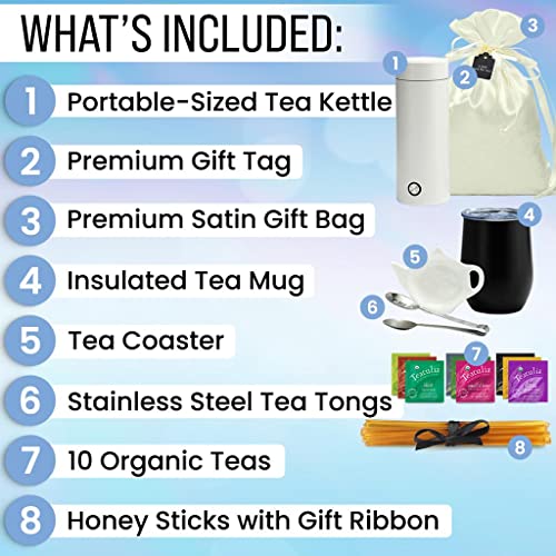 Organic Tea Gift Set with Portable Kettle - 25 Piece Tea Lovers Gift Basket | Birthday Gift for Women or Men | Present for Mom Mother, Teacher, Friendship, Get Well, Co-Worker