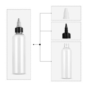 40 Pack Clear Dispensing Bottles, 4oz Round Plastic Squeeze Bottle with Twist Top Caps for Oils/Liquids/Inks/Crafts, Kitchen and Food Grade Household