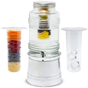 style setter glass drink dispenser for parties - 2.4 gallon large capacity beverage dispenser - easy assembling with leakproof spigot - fruit infuser for best taste - galvanized base water dispenser