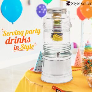 Style Setter Glass Drink Dispenser for Parties - 2.4 Gallon Large Capacity Beverage Dispenser - Easy Assembling with Leakproof Spigot - Fruit Infuser for Best Taste - Galvanized Base Water Dispenser