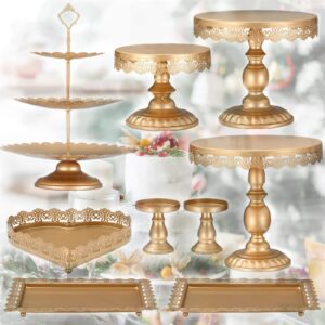 9pcs dessert table decorations stands,cake stands for dessert table,metal gold cake stand set for wedding graduation party dessert table baby shower birthday anniversary christmas