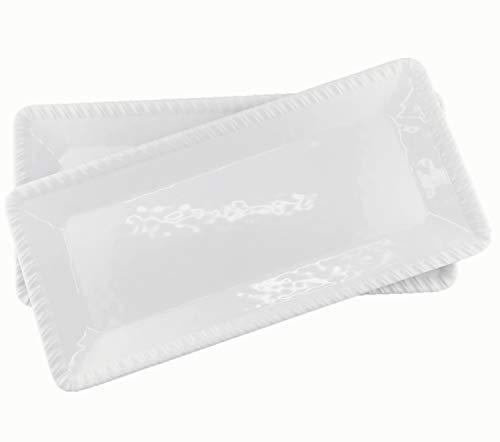 KX-WARE 17-Inch Melamine Serving Tray/Platters Set of 2, White & Rectangular | 100% Melamine,Dishwasher Safe,BPA Free