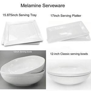 KX-WARE 17-Inch Melamine Serving Tray/Platters Set of 2, White & Rectangular | 100% Melamine,Dishwasher Safe,BPA Free