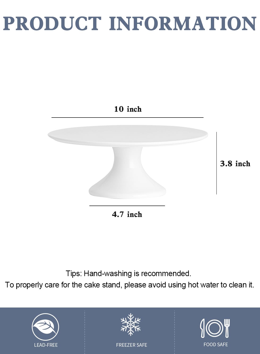 Kanwone 10-Inch Porcelain Cake Stand, Cake Plate, Dessert Stand, Cake Stand for Party, Home Decorating Stand, White