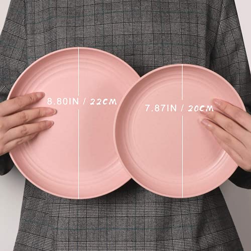 shopwithgreen Wheat Plastic Reusable Dinner Plates, Camping Outdoor Plates Sets, for Kitchen, Dorm Room, Microwave Dishwasher Safe, Unbreakable and Lightweight, 7.8 Inch, 4 PCS