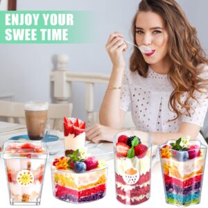 60 Pcs Clear Plastic Dessert Cups with Lids and Spoons Set Party Mini Square Heart Parfait Cups Slanted Round Fruit Pudding Pentagram Appetizer Cups Shooter Cups Dessert Containers and Stickers