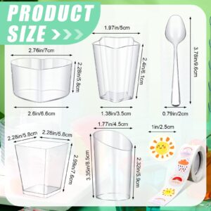 60 Pcs Clear Plastic Dessert Cups with Lids and Spoons Set Party Mini Square Heart Parfait Cups Slanted Round Fruit Pudding Pentagram Appetizer Cups Shooter Cups Dessert Containers and Stickers