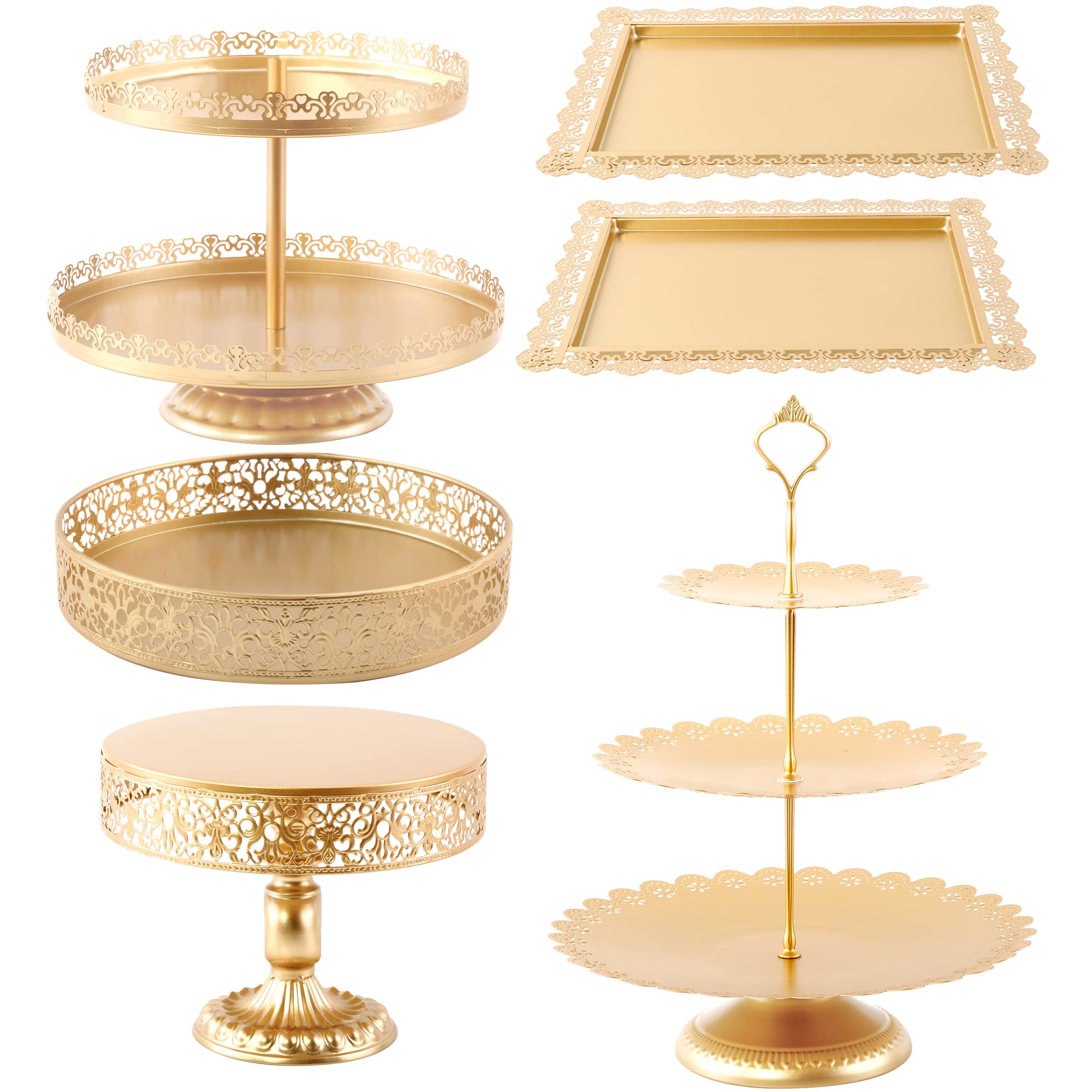 Set of 6 Gold Cake Stands Cakes Pedestal Dessert Display Tiered Cupcake Holder Candy Fruit Desserts Platter Decoration for Wedding Birthday Party Baby Shower Celebration