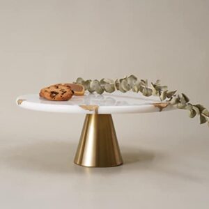 BALIN DESIGNS Cake Stand - 12" Round White Marble with Gold Accent Dessert and Cupcake Serving Display - Perfect for Weddings, Showers, Anniversaries, Parties, or Modern Home Decor (White Marble)