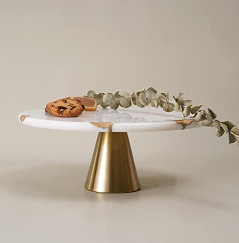 BALIN DESIGNS Cake Stand - 12" Round White Marble with Gold Accent Dessert and Cupcake Serving Display - Perfect for Weddings, Showers, Anniversaries, Parties, or Modern Home Decor (White Marble)