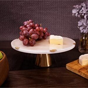 BALIN DESIGNS Cake Stand - 12" Round White Marble with Gold Accent Dessert and Cupcake Serving Display - Perfect for Weddings, Showers, Anniversaries, Parties, or Modern Home Decor (White Marble)