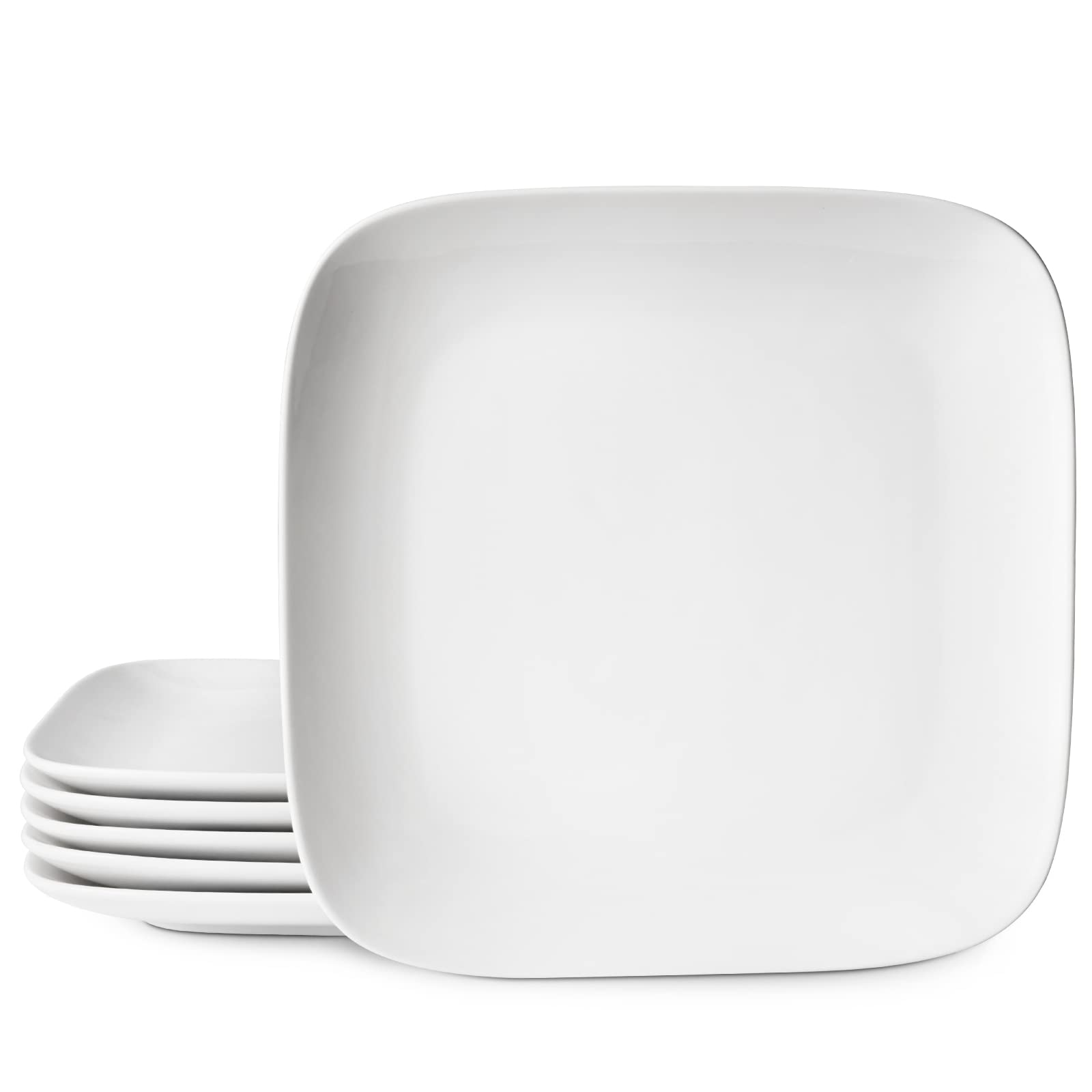 DOWAN 10.6" Square Dinner Plates Set of 6 - Ceramic White Plates for Salad, Pasta, Steak, Porcelain Serving Plates for Housewarming,Wedding, Party - Dishwasher Microwave Safe