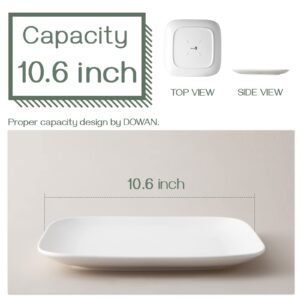 DOWAN 10.6" Square Dinner Plates Set of 6 - Ceramic White Plates for Salad, Pasta, Steak, Porcelain Serving Plates for Housewarming,Wedding, Party - Dishwasher Microwave Safe