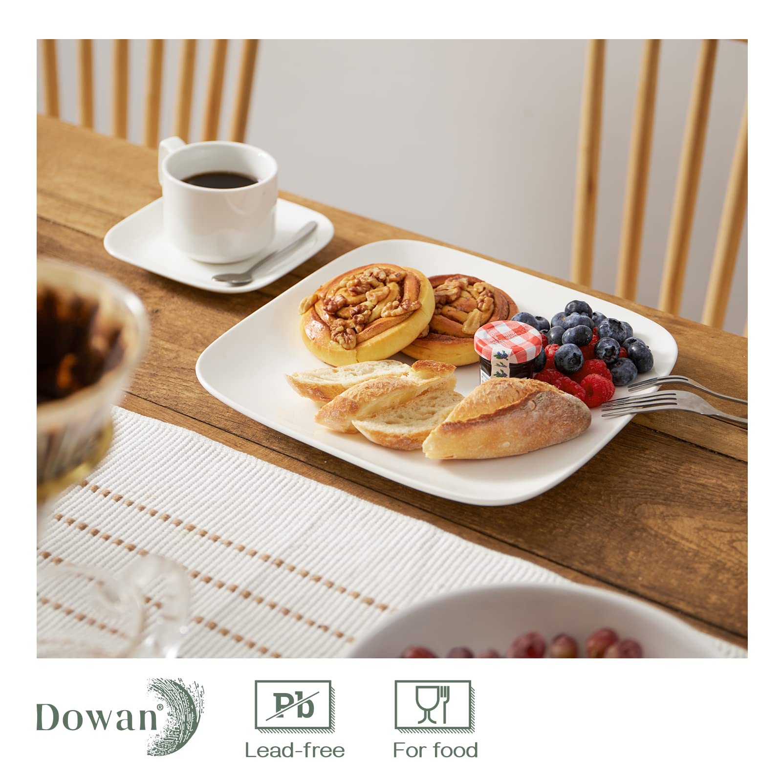 DOWAN 10.6" Square Dinner Plates Set of 6 - Ceramic White Plates for Salad, Pasta, Steak, Porcelain Serving Plates for Housewarming,Wedding, Party - Dishwasher Microwave Safe