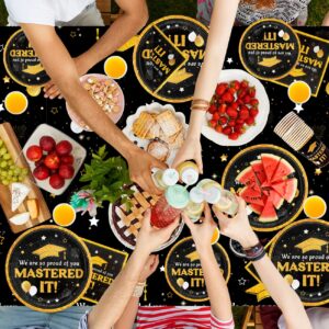 2024 Graduation Decorations Black and Gold Graduation Plates Class of 2024 Mastered It Disposable Paper Dinnerware Set for College High School Graduation Party Serve 30