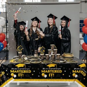 2024 Graduation Decorations Black and Gold Graduation Plates Class of 2024 Mastered It Disposable Paper Dinnerware Set for College High School Graduation Party Serve 30