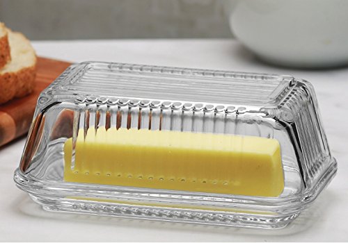 Circleware Farm Glass Butter Dish with Glass Lid, Multi-Purpose Preserving Serving Dessert Dish Tray, 6.75" x 4", Glassware for Cream Cheese, Cake, Salad, Candy, Foods & Best Selling Gift Ideas