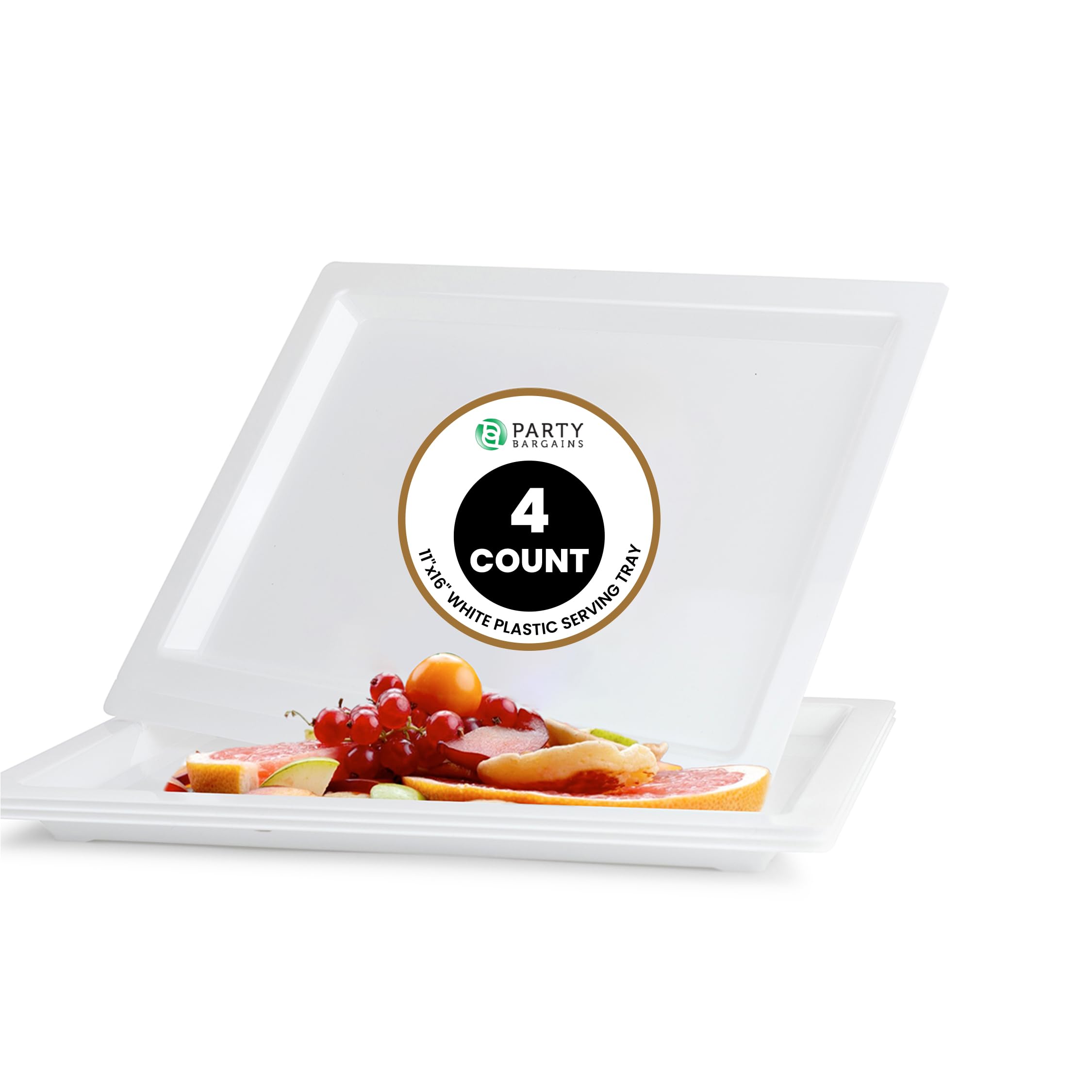 PARTY BARGAINS 16" x 11" Plastic Serving Trays - 4 Pack, Disposable White Plastic Trays, Excellent for Weddings, Buffets, Birthday Parties