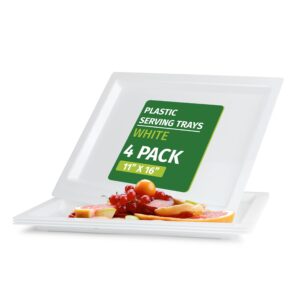 PARTY BARGAINS 16" x 11" Plastic Serving Trays - 4 Pack, Disposable White Plastic Trays, Excellent for Weddings, Buffets, Birthday Parties