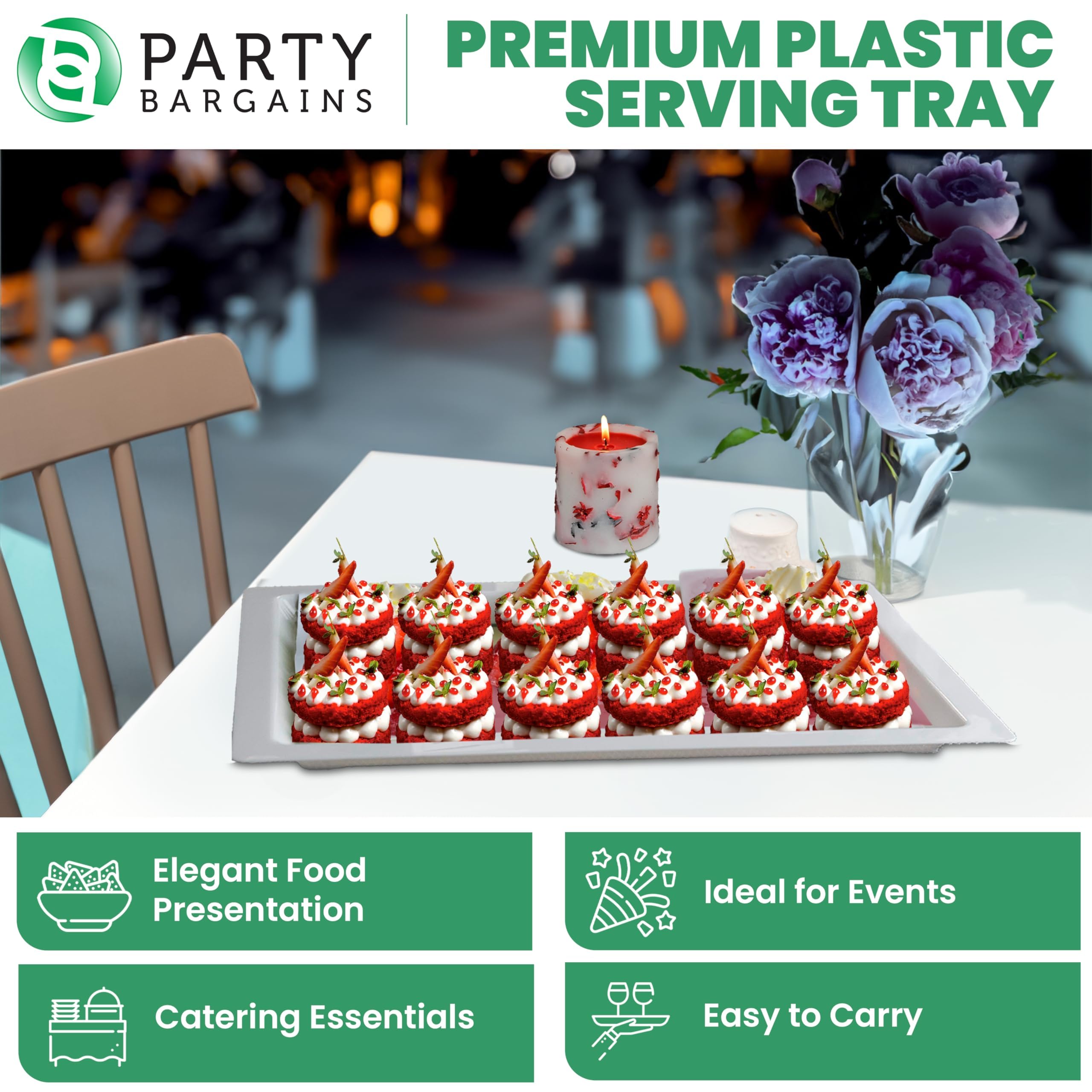 PARTY BARGAINS 16" x 11" Plastic Serving Trays - 4 Pack, Disposable White Plastic Trays, Excellent for Weddings, Buffets, Birthday Parties