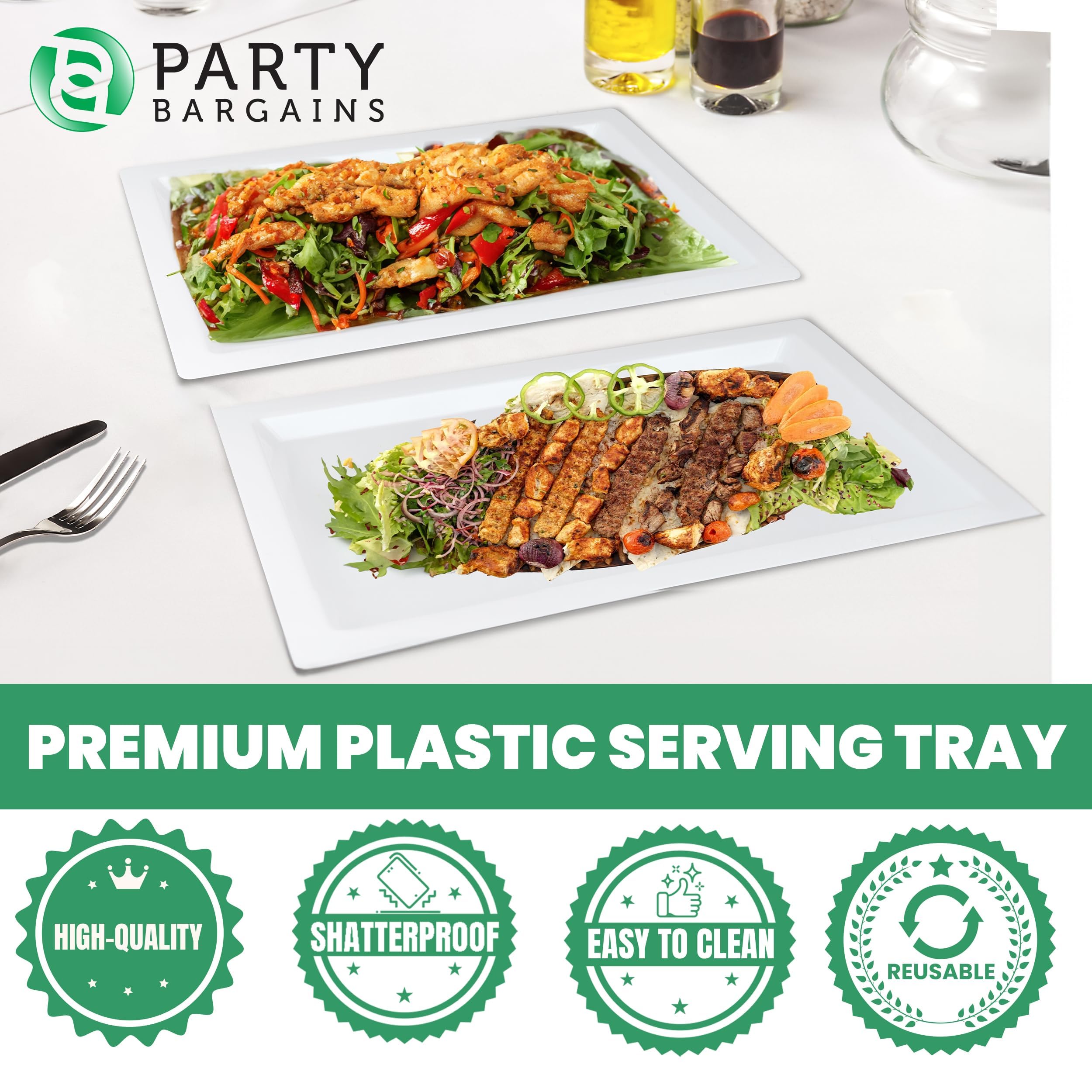 PARTY BARGAINS 16" x 11" Plastic Serving Trays - 4 Pack, Disposable White Plastic Trays, Excellent for Weddings, Buffets, Birthday Parties