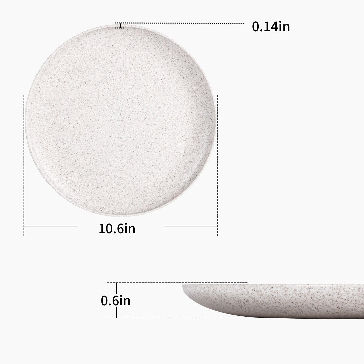 MISS BIG Dinner Plates,10 inches Plastic Plates Set of 4,Lightweight Wheat Straw Plates,for Children & Adult Plastic Plates Reusable,No BPAs and No Chemical Dyes,Plastic Dinner Plates(Wheat White)