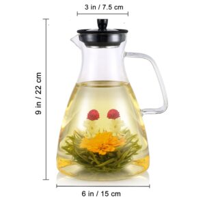 Teabloom Extra-Large Multi-Brew Glass Teapot + Kettle + Pitcher (68 OZ / 2.0 L / 8 CUPS) – For Hot Tea, Iced Tea, Cold Brew Tea and Fruit Infused Water – Volume Markings For Precise Brewing