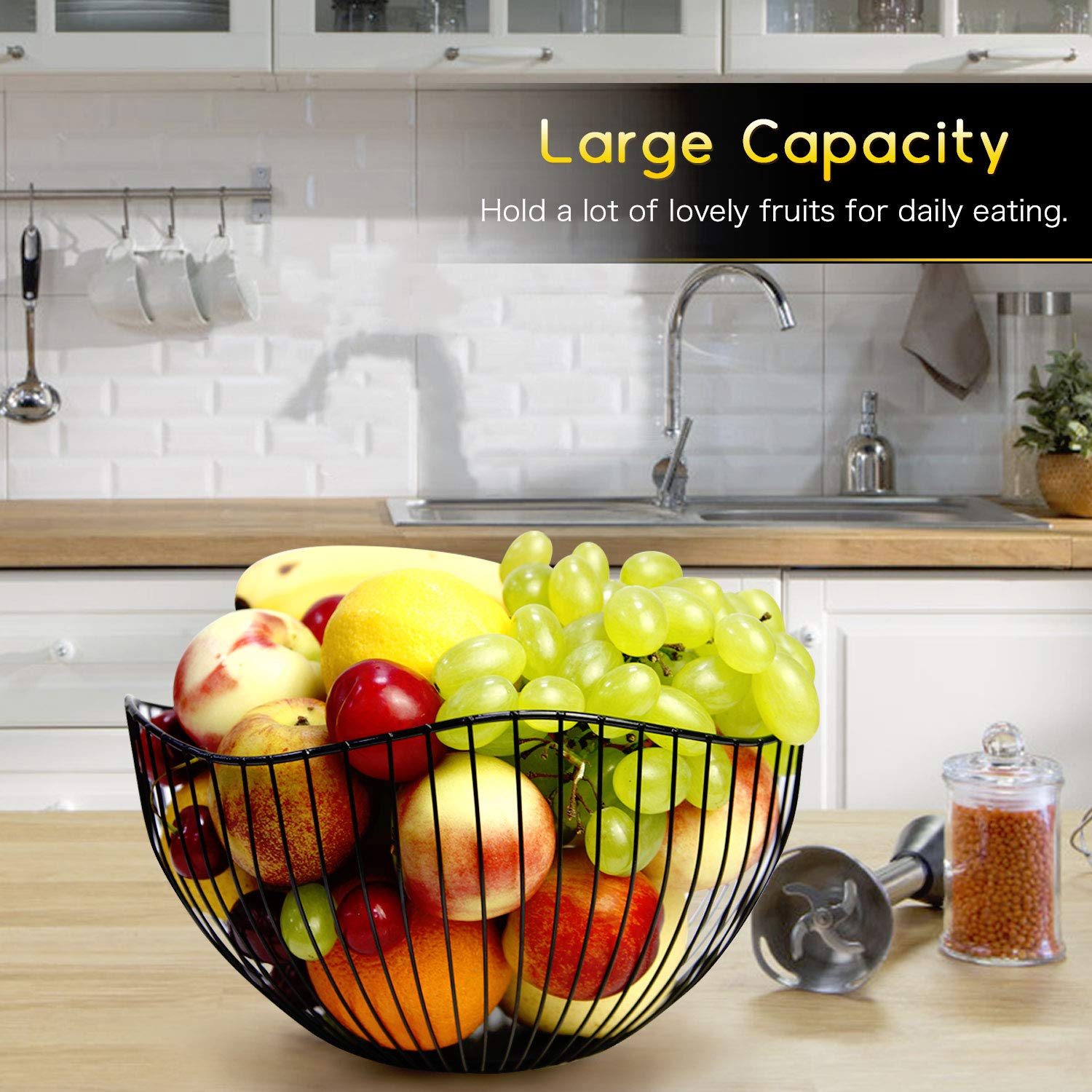 DMAR Wire Fruit Basket Black Fruit Bowl for Kitchen Counter Wave Fruit Basket Serving Bowl Wire Fruit Dish for Fruits and Veggies