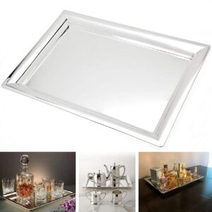 Le'raze Elegant Mirrored Rectangular Silver Tray, Mirrored Tray for Whiskey Decanter, Candle Sticks, Vanity Set, Perfume Tray, and Serving