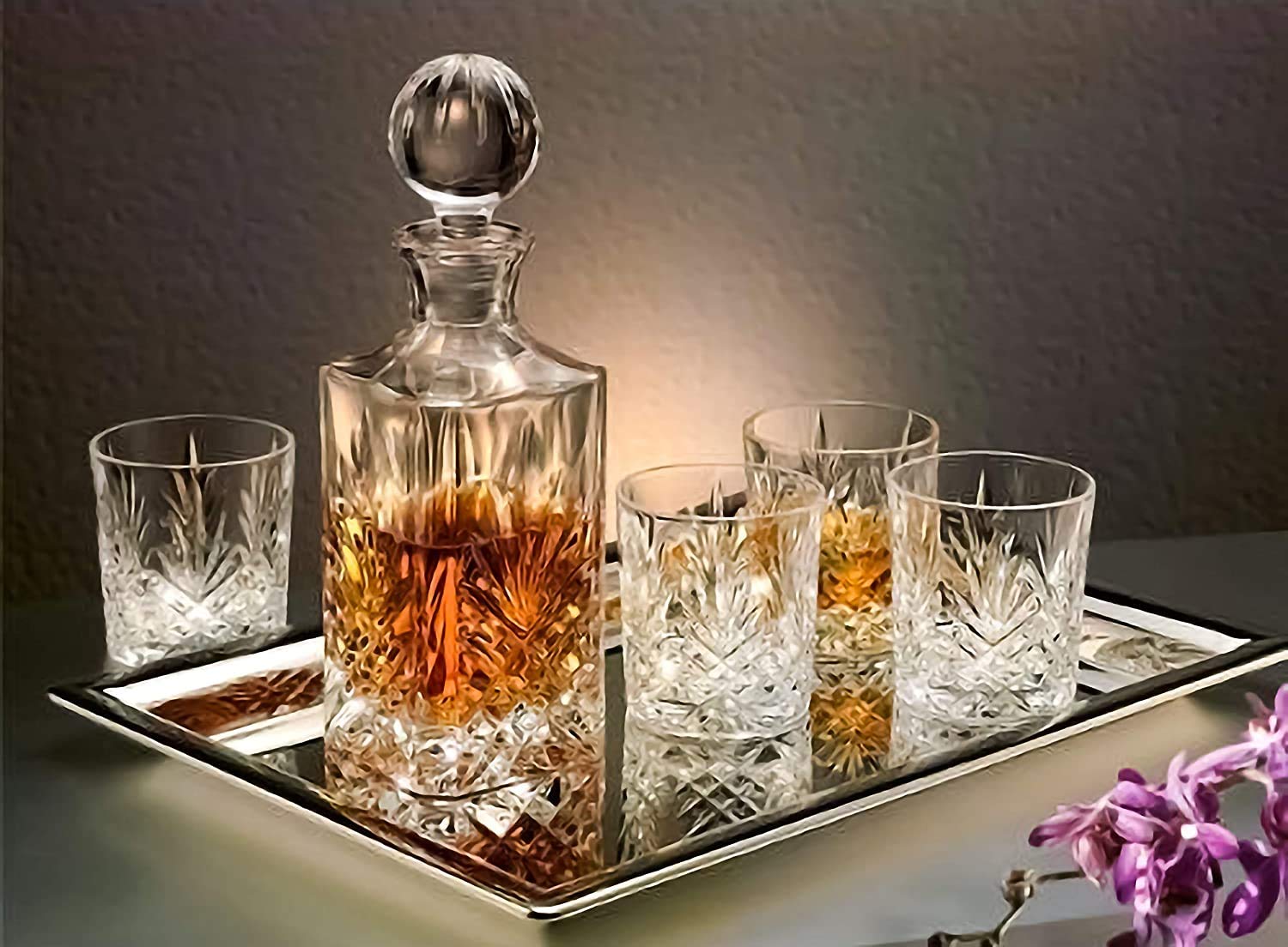 Le'raze Elegant Mirrored Rectangular Silver Tray, Mirrored Tray for Whiskey Decanter, Candle Sticks, Vanity Set, Perfume Tray, and Serving