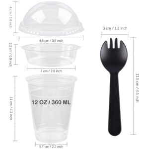 Zezzxu 12 oz Plastic Yogurt Parfait Cups with Dome Lids Inserts and Sporks, 50 Pack Disposable Parfait Conatiners On the Go for Fruit Cereal Oatmeal Dips and Veggies