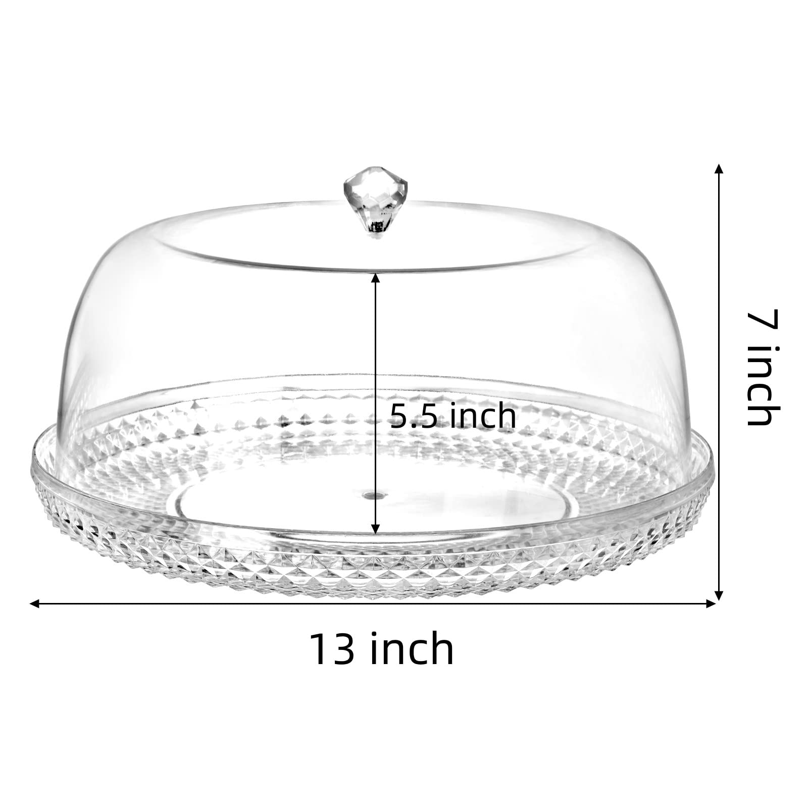 AVLA Acrylic Cake Plate with Dome, 13 Inch Cake Stand with Cover, Diamond Pattern Serving Platter with Lid for Display, Party, Entertaining, Diamond Shaped Handle