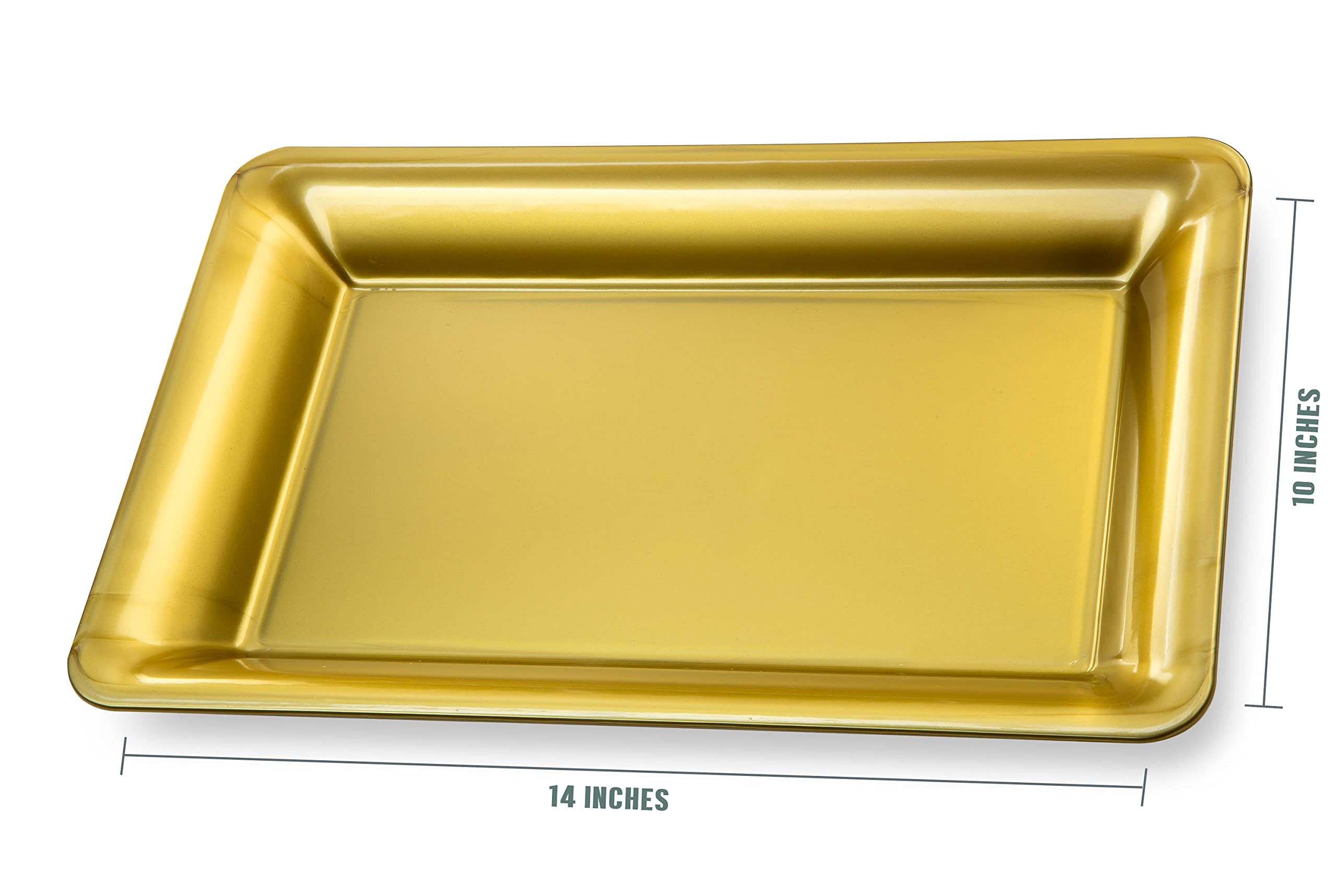 Yumchikel Plastic Serving Tray Set, Hard Plastic Serving Platters for Serving Food, Gold Serving Trays for Parties, Weddings, Food Trays for Party Buffet, Dessert Tables, 10" x 14", 4 Pack