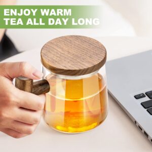 SUSTEAS Tea Cup with Infuser 13.5oz/400ml Glass Tea Mug with Lid - Clear Teacup with Wooden Handle for Tea Steeping at Home and Office, Housewarming & Birthday Gift