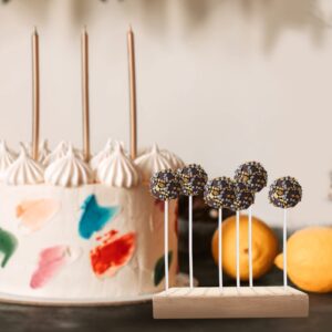 Qfeley 2 Pack Wooden Cake Pop Stand Display 56 Holes Wood Lollipop Holder Stand Decorative Candy or Sucker Stand for Dessert Table of Wedding,Birthday Party,Baby Showers,Fit 4mm Lollipop Sticks