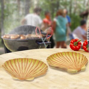 50 Sea Shell Paper Plates 8" Seashell Scalloped Shaped Disposable Dinner Plate Tableware Beige Clam Shells Design for Beach Pool BBQ Picnic Summer Spring Dinnerware Party Goods Supplies Decorations