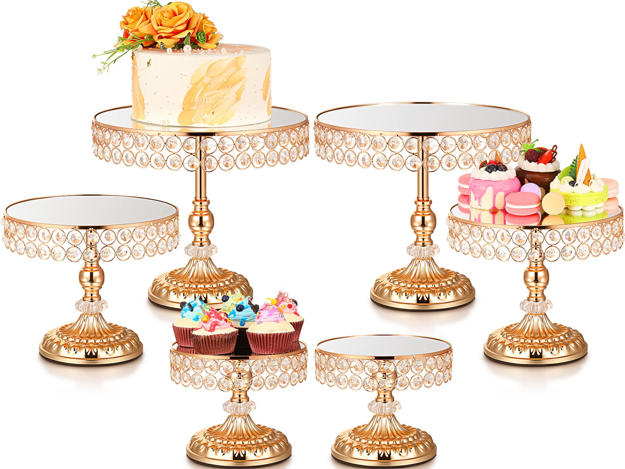 6 Pieces Gold Cake Stand Gold Round Dessert Stands Dessert Table Display Cupcake Display Stands Cake Pedestal Holder for Baby Shower Wedding Birthday Celebration Party Home Decor