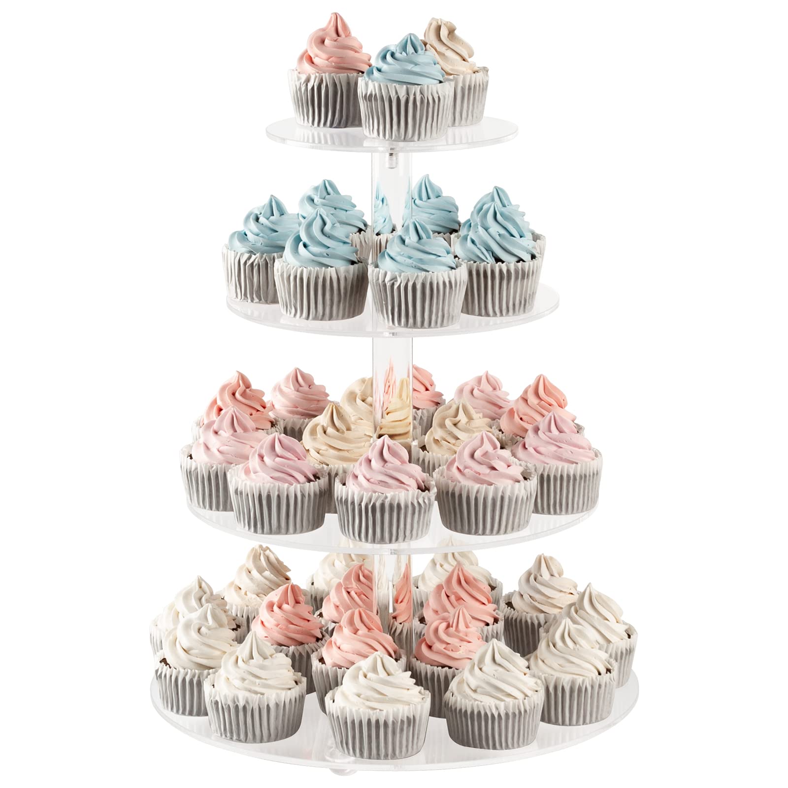 CECOLIC Acrylic Cupcake Stand Clear Cupcake Holder Display Stand Dessert Pastry Tower Stand for Wedding Birthday Bar Party Décor (Round - 4 Tier)