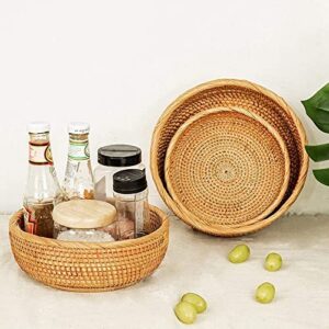 VNTRUEPRO Rattan Basket Bread Baskets For Serving Wicker Fruit Basket, Round Basket Rattan Baskets For Storage Fruit Baskets For Kitchen Counter Baskets For Serving Food Bamboo Basket (Size LMS, 3Pcs)