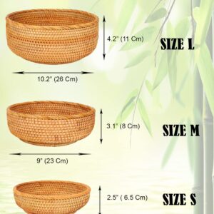 VNTRUEPRO Rattan Basket Bread Baskets For Serving Wicker Fruit Basket, Round Basket Rattan Baskets For Storage Fruit Baskets For Kitchen Counter Baskets For Serving Food Bamboo Basket (Size LMS, 3Pcs)