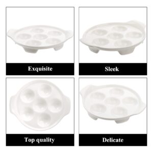 Okllen 4 Pack Ceramic Escargot Plates with 6 Holes and Handles, 6.5 Inch Seafood Snail Dish Footed Plates White Escargot Baking Dish Barbecue for Home, Kitchen, Restaurant