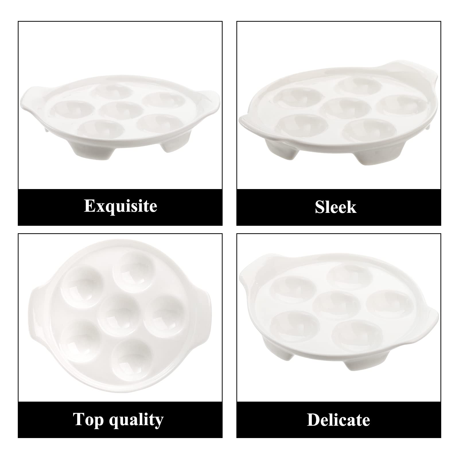 Okllen 4 Pack Ceramic Escargot Plates with 6 Holes and Handles, 6.5 Inch Seafood Snail Dish Footed Plates White Escargot Baking Dish Barbecue for Home, Kitchen, Restaurant