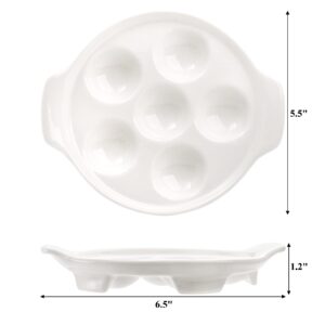 Okllen 4 Pack Ceramic Escargot Plates with 6 Holes and Handles, 6.5 Inch Seafood Snail Dish Footed Plates White Escargot Baking Dish Barbecue for Home, Kitchen, Restaurant