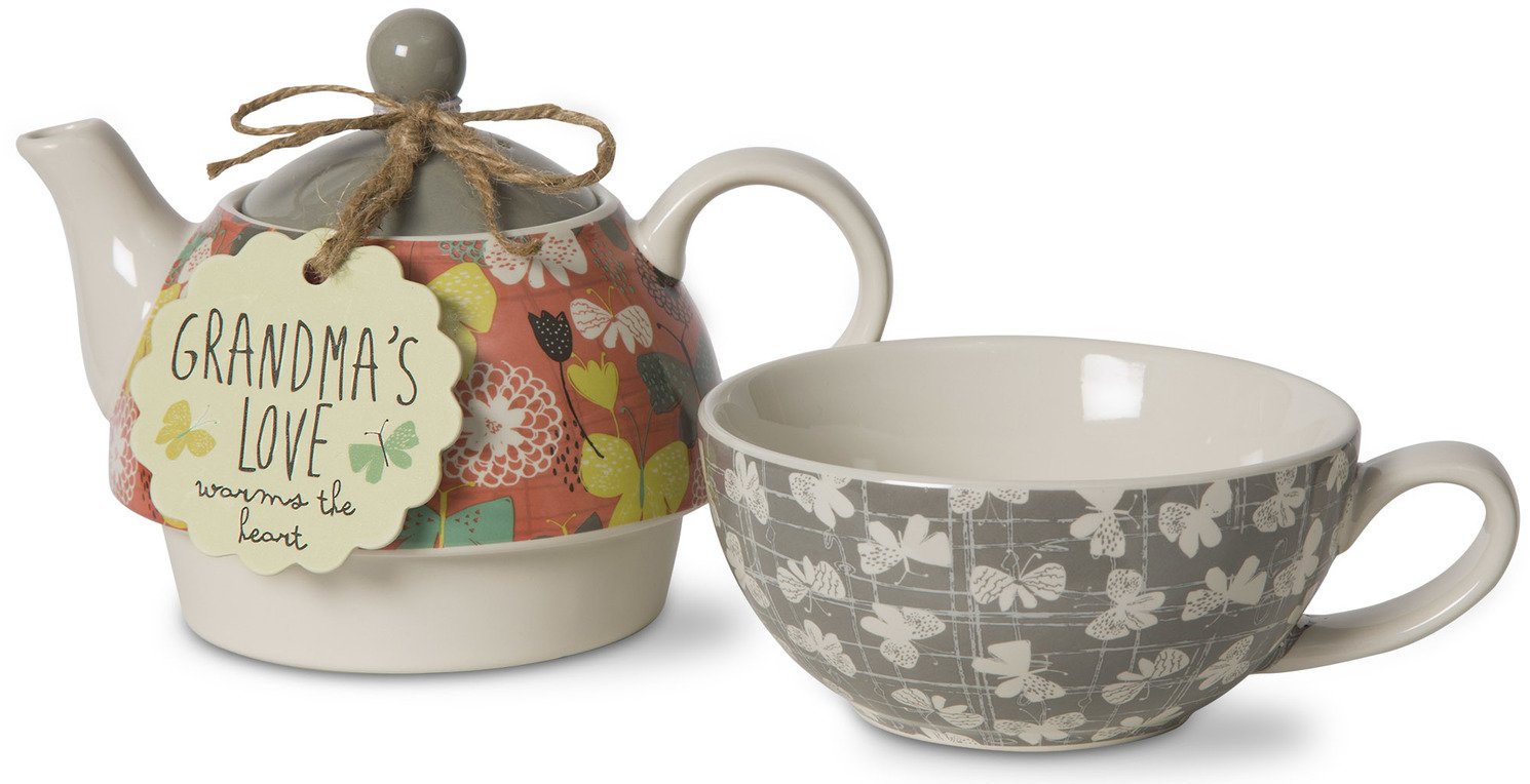 Pavilion Gift Company Bloom Grandma's Love Ceramic Tea for One, 15 oz, Multicolor