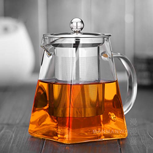 Warmyee Hofu Small Clear High Borosilicate Glass Tea Pot with Removable 304 Stainless Steel Infuser, Heat Resistant Loose Leaf Teapot,Stovetop Safe, 550 ml/19.3 Ounce.